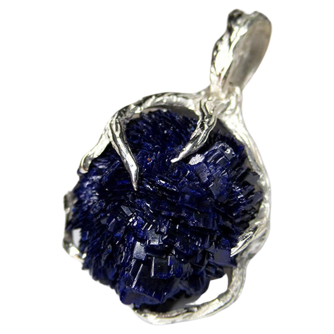 Azurite Silver Pendant Raw Natural Deep Navy Blue Gemstone The Genie ...