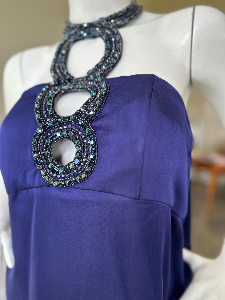 Azzaro Vintage Blue Silk Cocktail Dress with Jeweled Keyhole For Sale ...