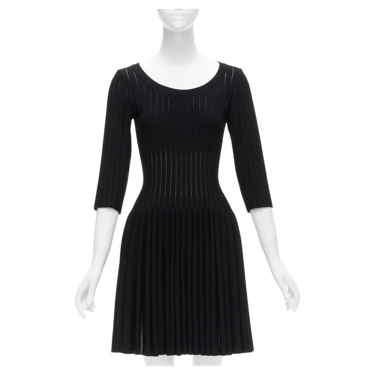 AZZEDINE ALAIA black lattice knit fit flare half classic cocktail dress ...