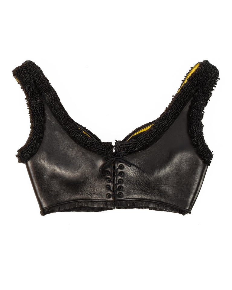 Azzedine Alaia black leather fringed lace up bra, ca. 1994 For Sale at ...