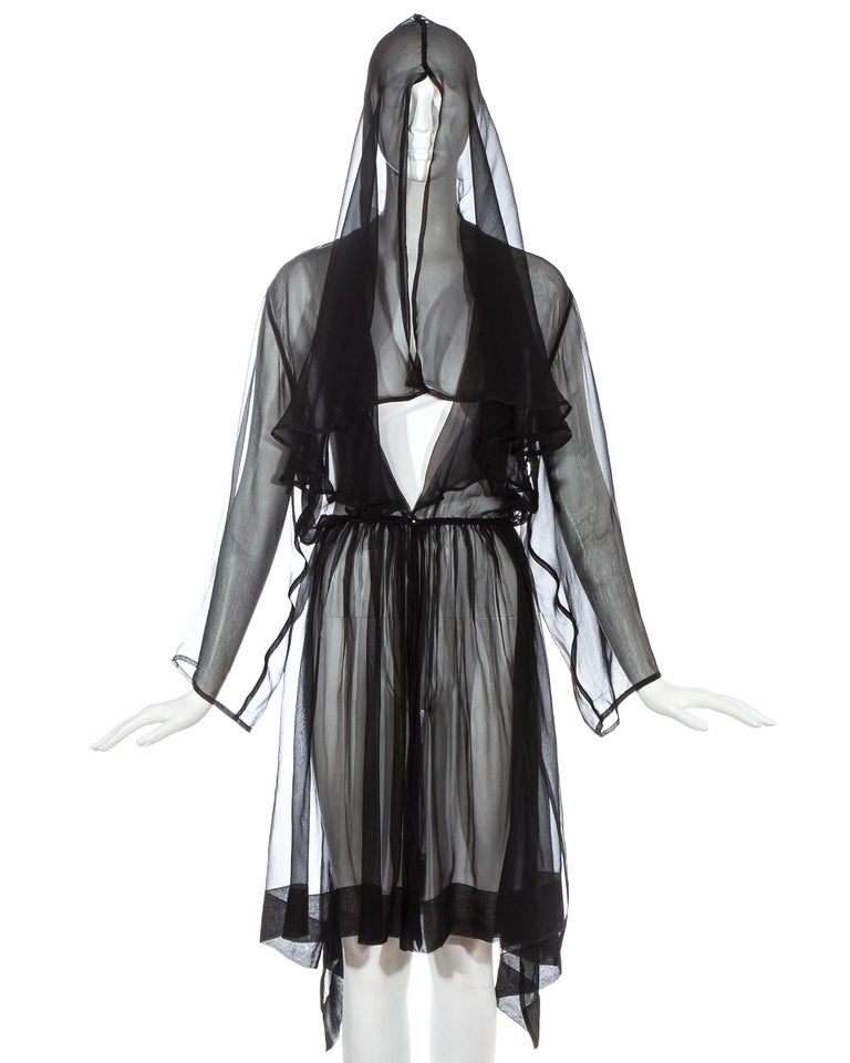 Azzedine Alaia black silk chiffon hooded evening cloak, ss 1988 at ...