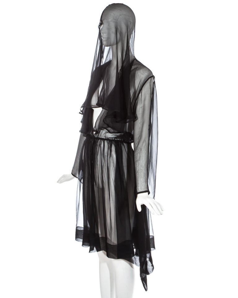 Azzedine Alaia black silk chiffon hooded evening cloak, ss 1988 at ...
