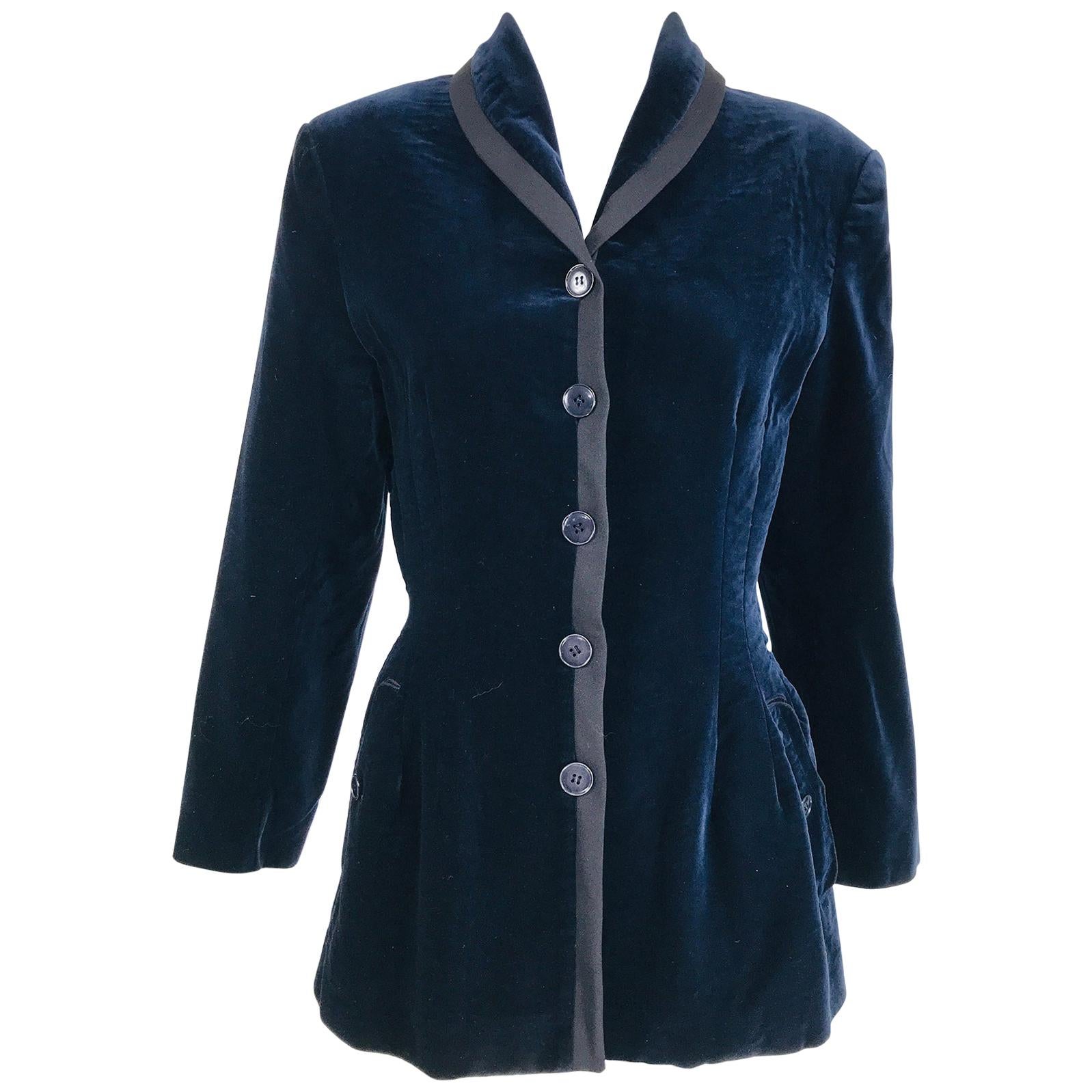 Azzedine Alaïa Blue Velvet Fitted Frock Style Jacket 1980s at 1stDibs