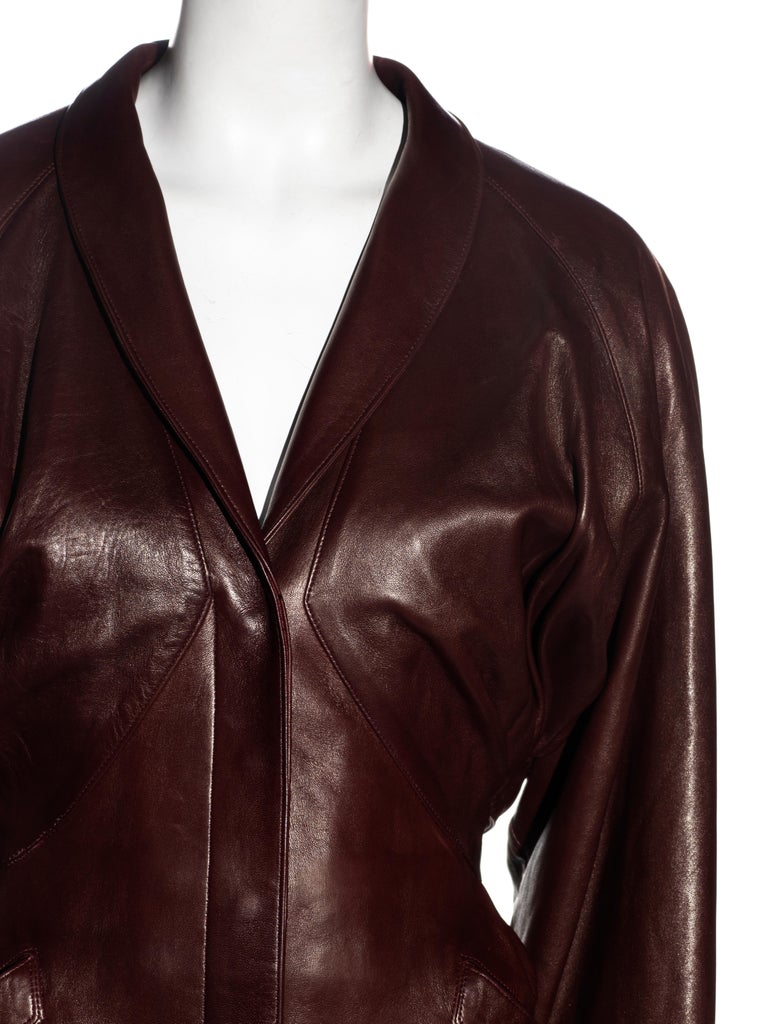 Azzedine Alaia brown leather jacket and skirt suit, fw 1984 For Sale at ...
