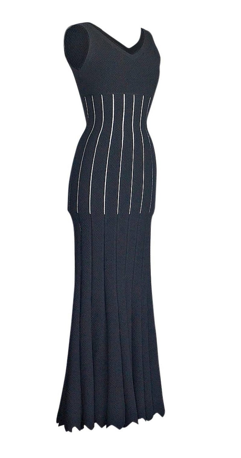 Azzedine Alaia Dress Black Exquisite Shape and Knit Full Length 38 / 6 ...