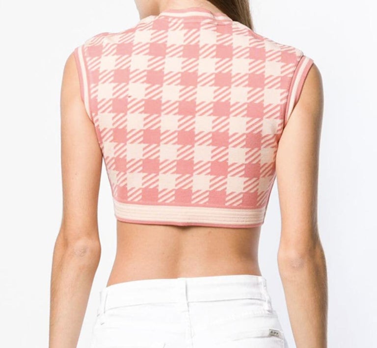 Azzedine Alaia Iconic S/S 1991s Tati Ivory and Pink Cropped Top For ...
