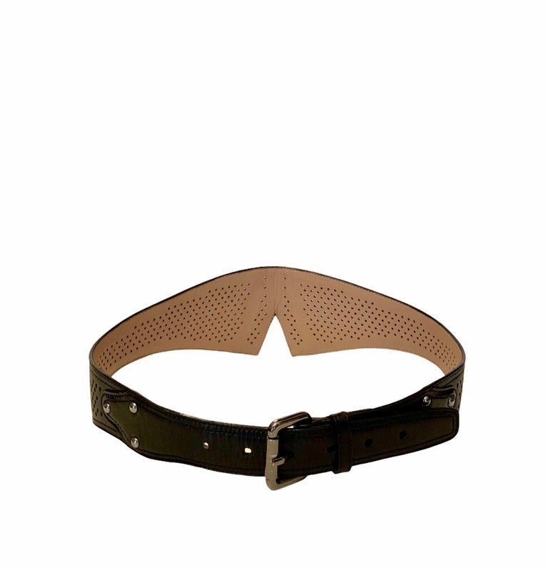 Azzedine Alaïa Laser-cut Black Leather Waist Belt For Sale at 1stDibs