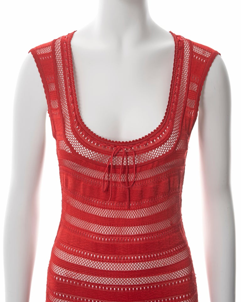 Azzedine Alaia red open knit maxi dress, ss 1993 For Sale at 1stDibs