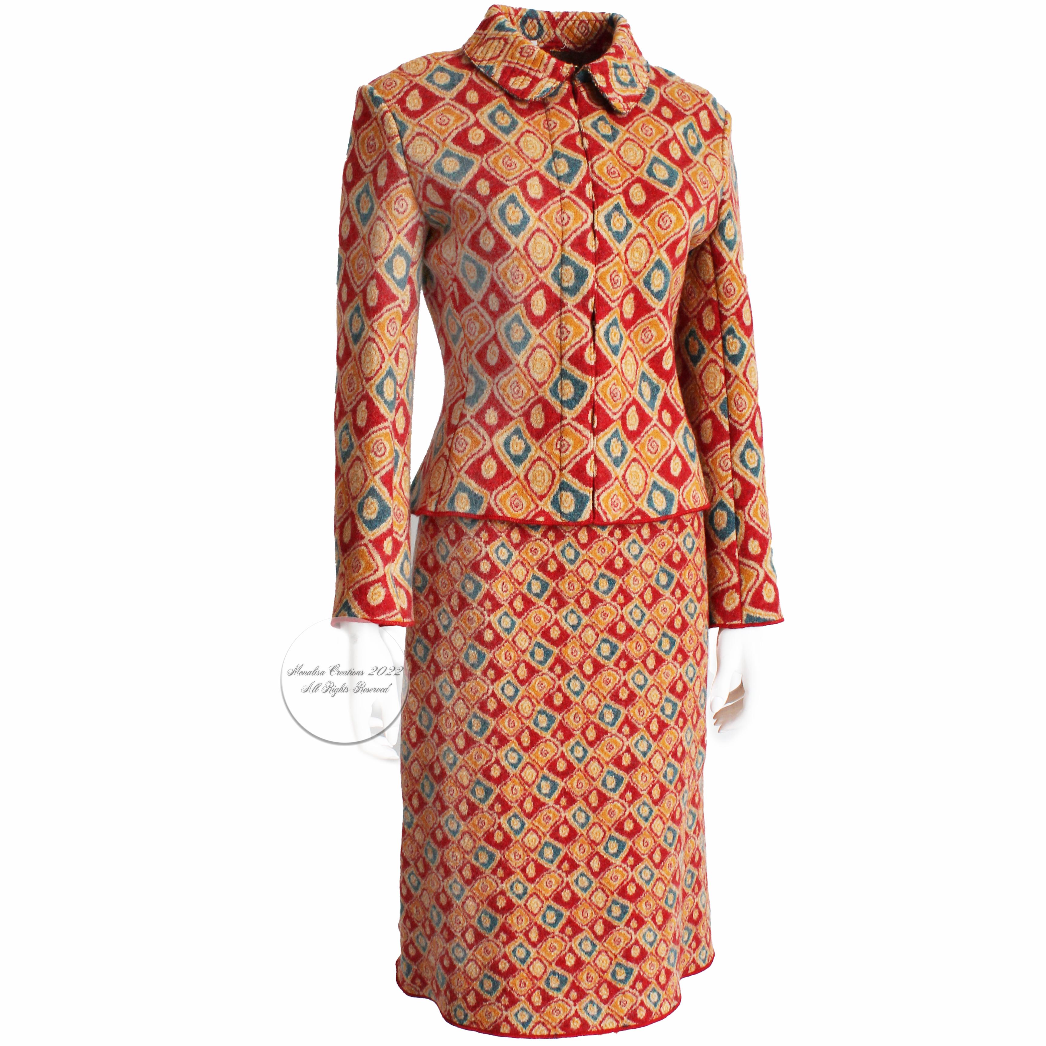 Azzedine Alaïa Suit 2pc Jacket and Skirt Intarsia Knit Abstract Rare ...