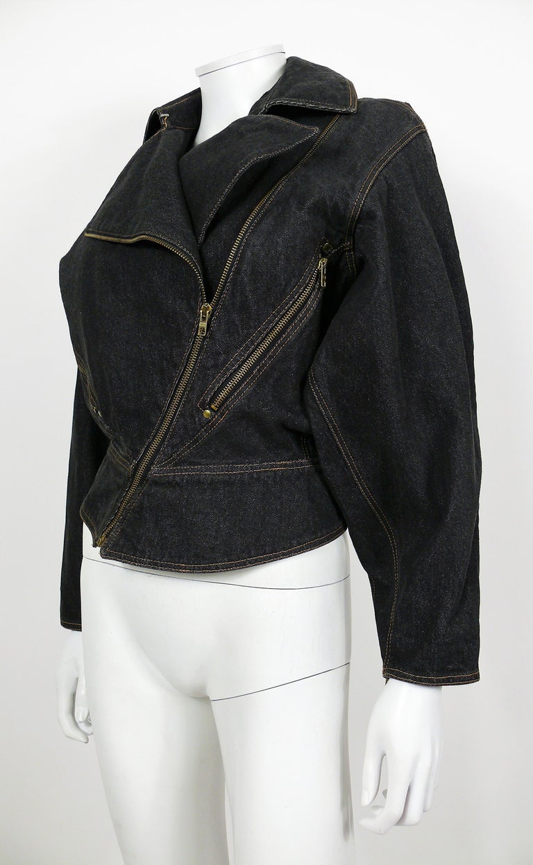 Azzedine Alaia Vintage Denim Zipper Jacket US Size 6 at 1stDibs