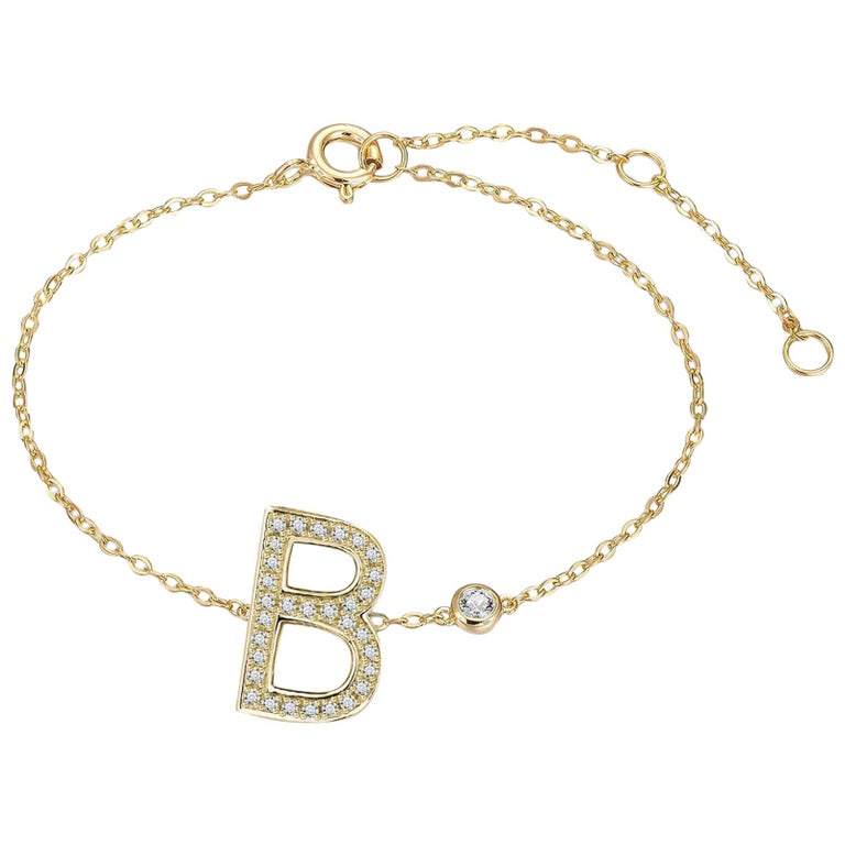 B Initial Bezel Chain Bracelet For Sale at 1stDibs | b initial bracelet