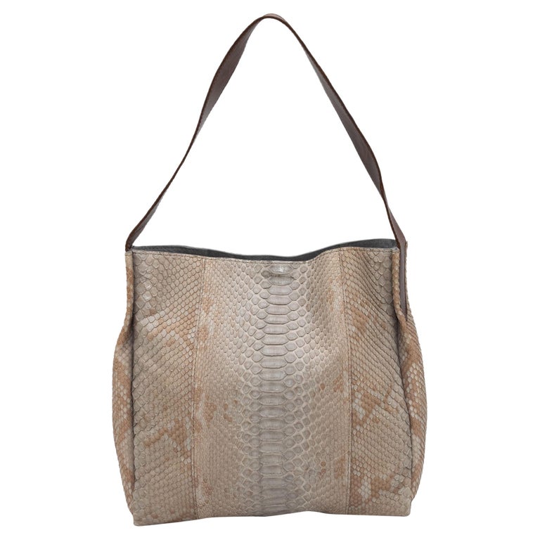 B. May Beige and Grey Python Tote Bag For Sale at 1stDibs