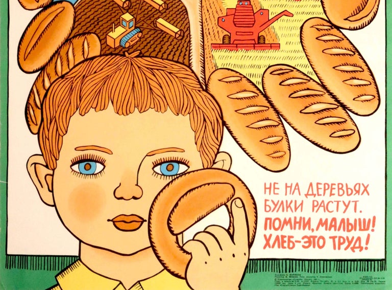B. Parmeyev - Original Vintage Food Poster Bread Does Not Grow On Trees ...