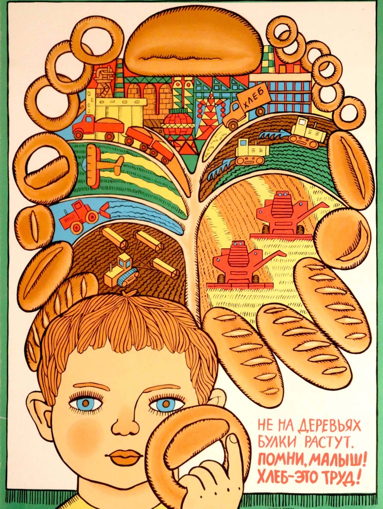 B. Parmeyev - Original Vintage Food Poster Bread Does Not Grow On Trees ...