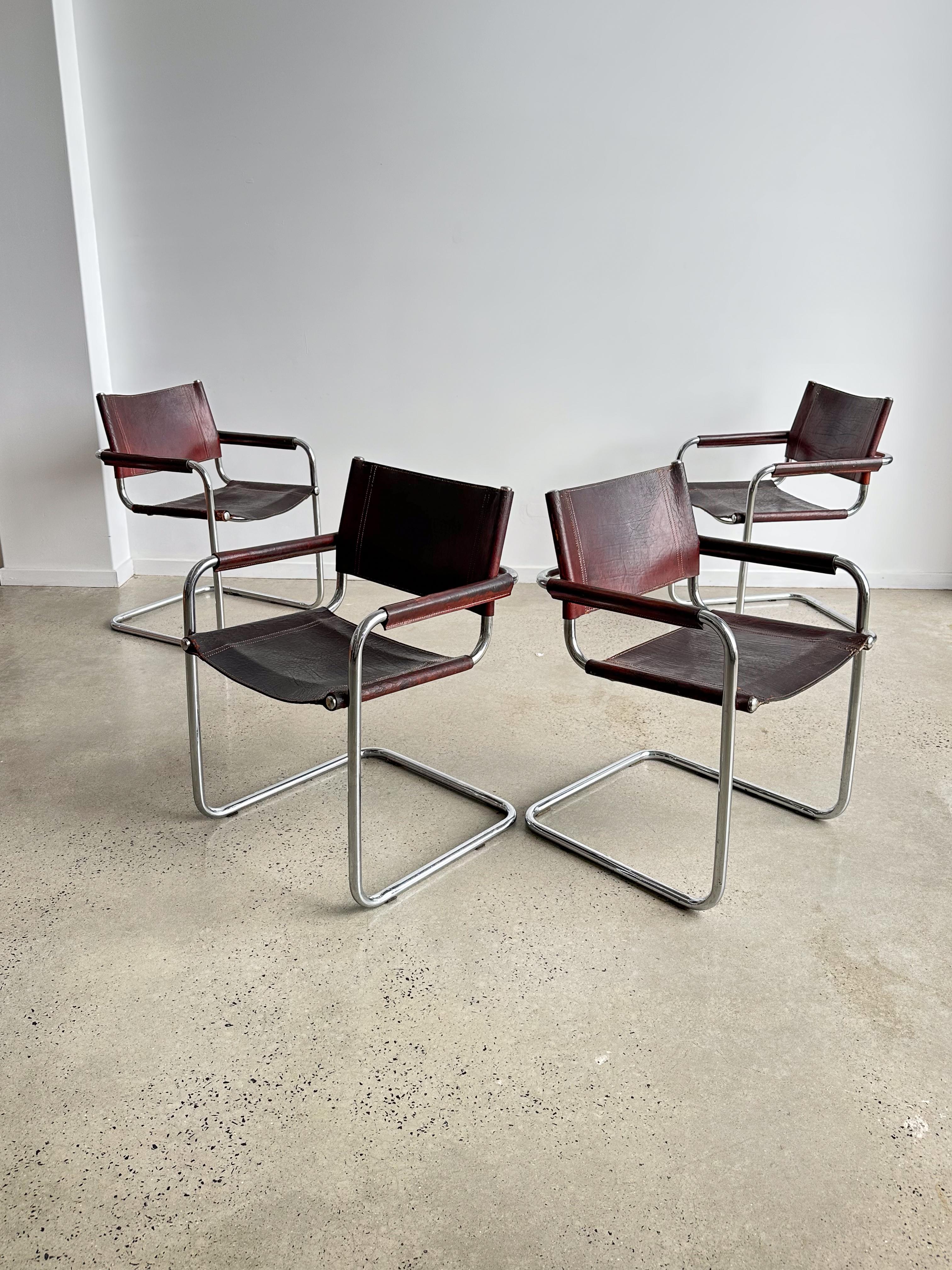 S33 Marcel Breuer Brown Leather and Chrome Set of Four Chairs For Sale ...