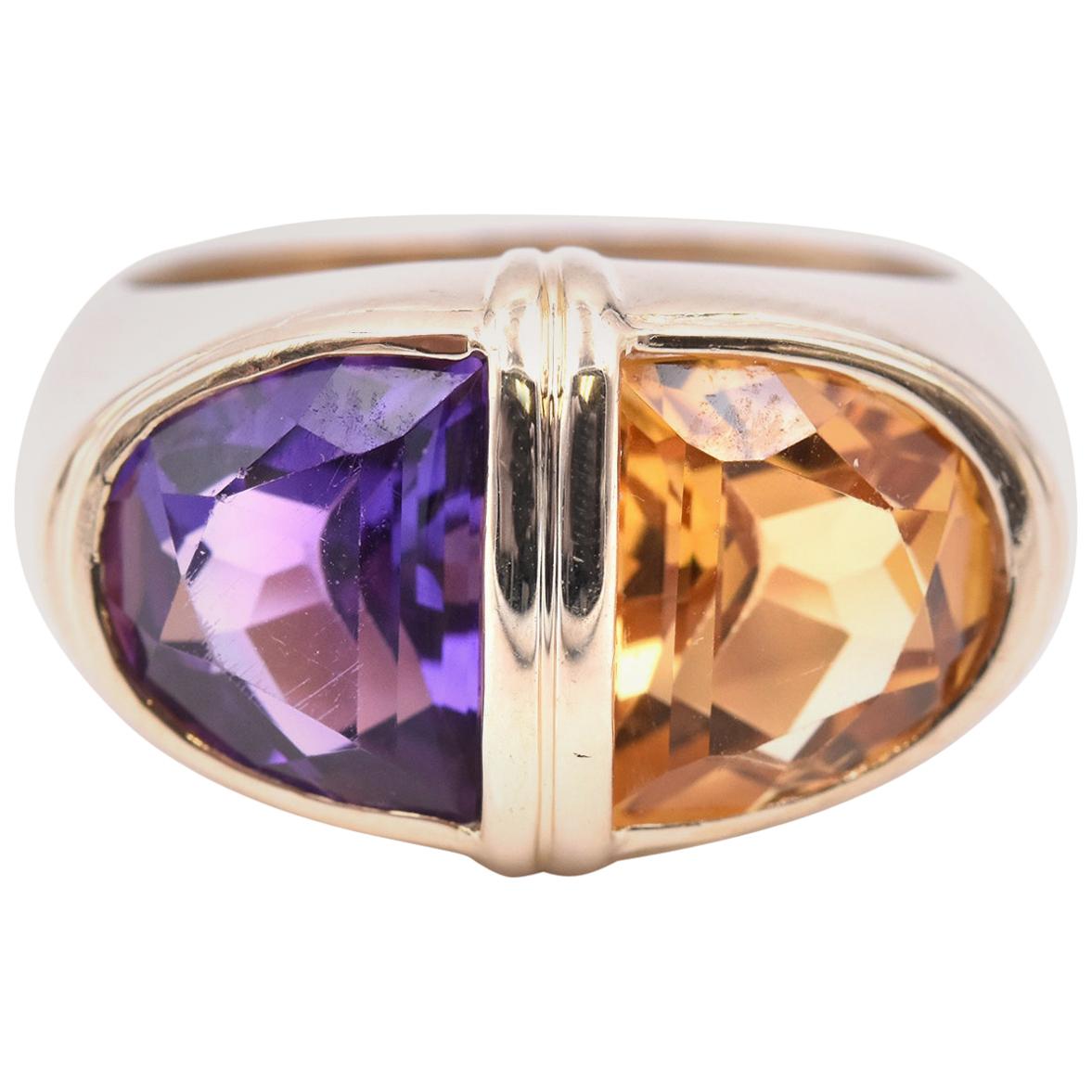 Ba 14 Karat Yellow Gold Amethyst and Citrine Ring For Sale at 1stDibs