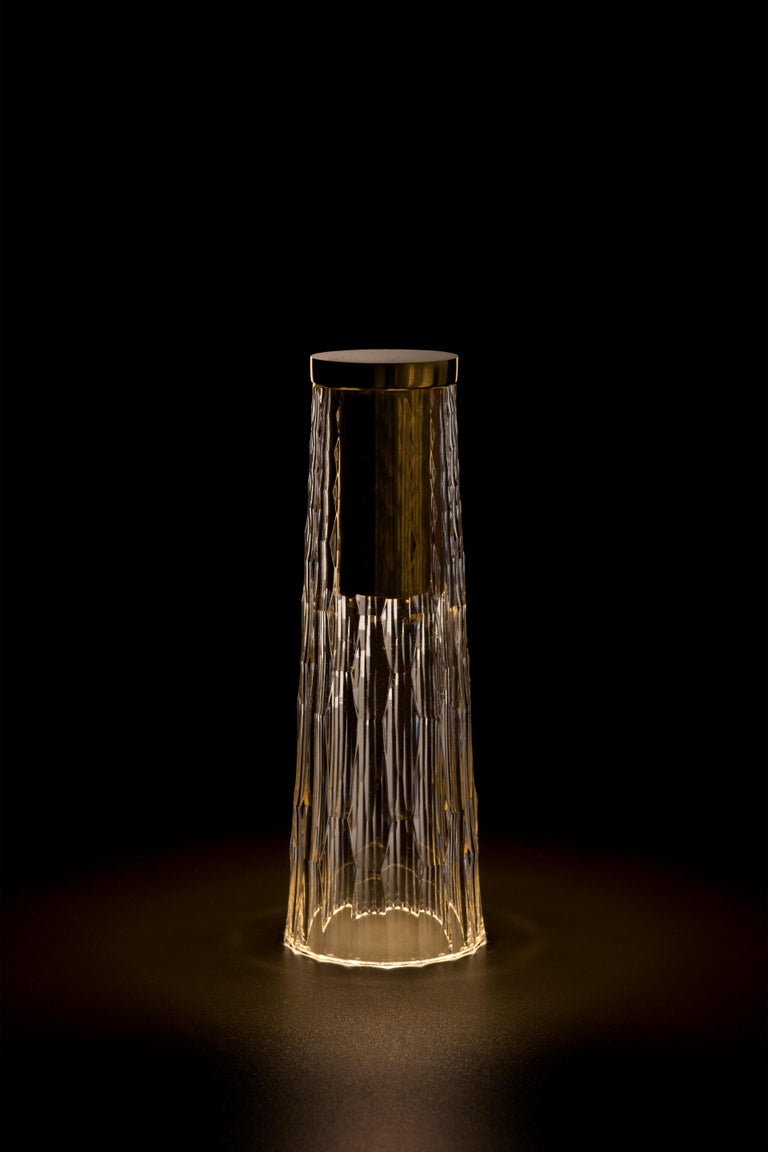 Art Deco Crystal Glass and Brass Cordless Table Lamp For Sale at 1stDibs