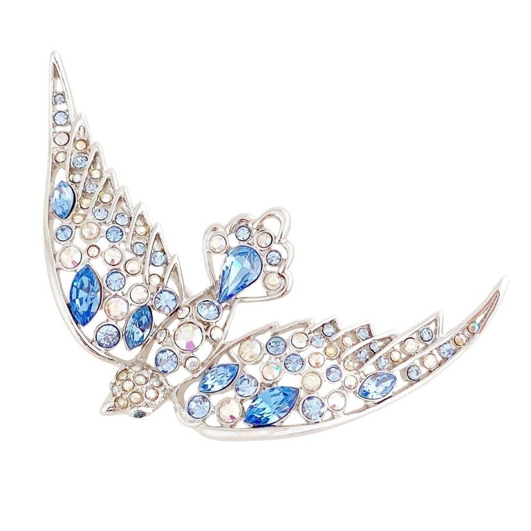Baby Blue Crystal Encrusted Bird Figural Brooch By Nolan Miller, 1990s ...