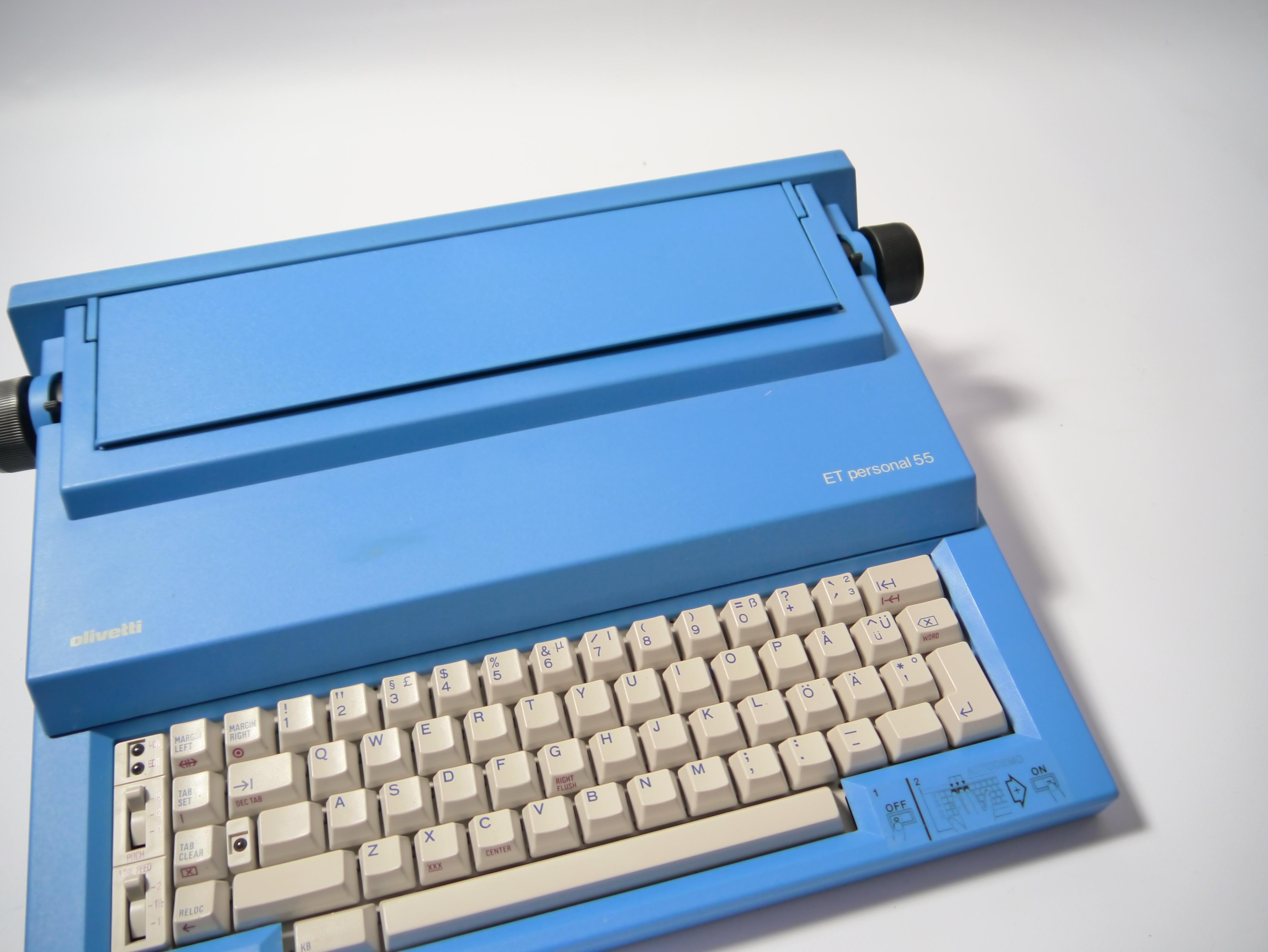 Baby Blue Olivetti ET 55 Portable Typewriter designed by Mario Bellini ...