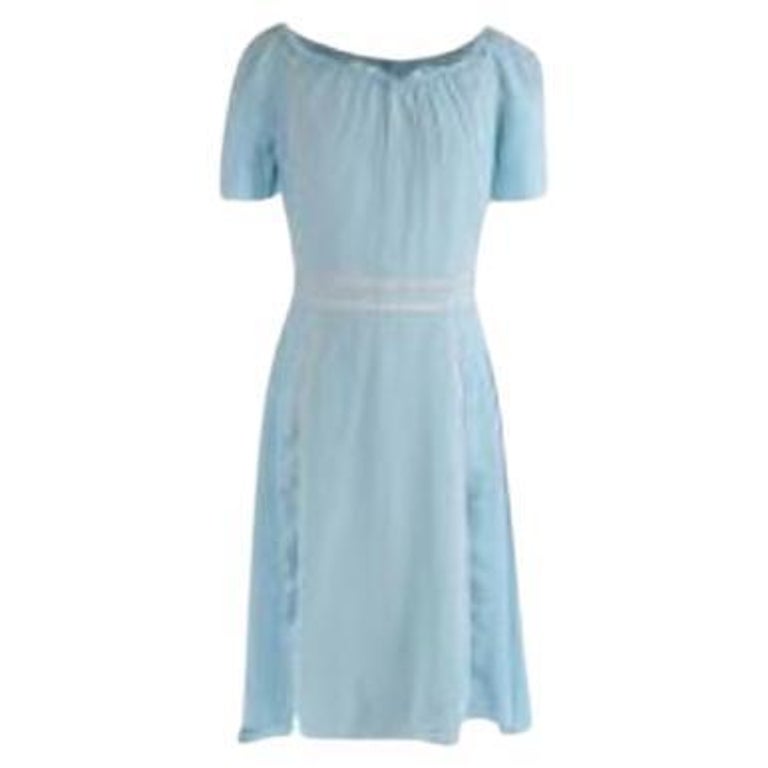 baby blue silk crepe and tulle cut-out dress For Sale at 1stDibs