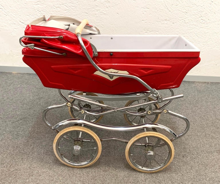 Baby Cars Midcentury Red Steel and Plastic Italian Baby Pram Stroller ...