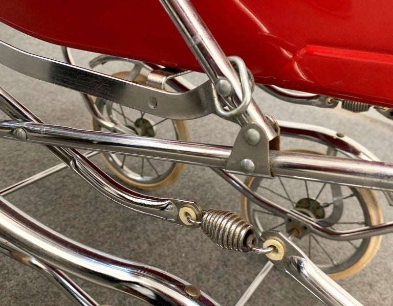Baby Cars Midcentury Red Steel and Plastic Italian Baby Pram Stroller ...