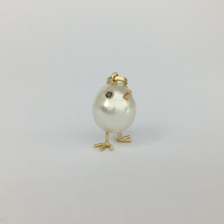 Baby Chick Australian Pearl Black Diamond 18 Karat Gold Pendant or ...