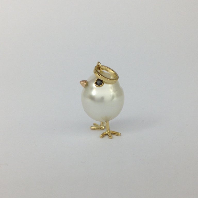 Baby Chick Australian Pearl Black Diamond 18 Karat Gold Pendant or ...