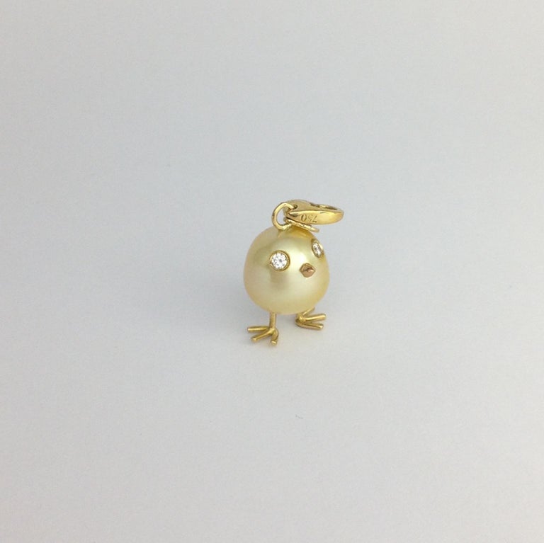Baby Chick Australian Pearl Diamond Yellow 18 Karat Gold Pendant ...