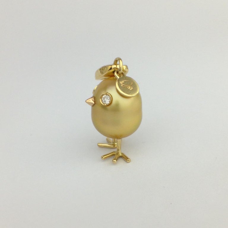 Baby Chick Australian Pearl Diamond Yellow 18 Karat Gold Pendant or ...