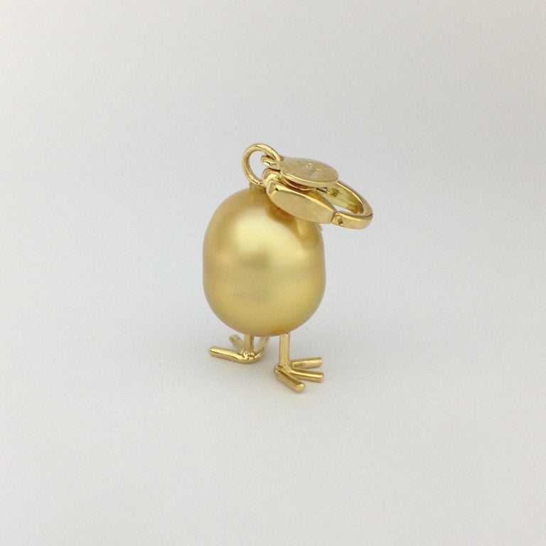Baby Chick Australian Pearl Diamond Yellow 18 Karat Gold Pendant or ...