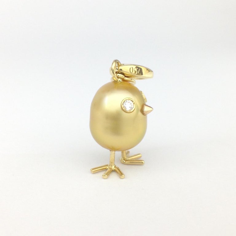 Baby Chick Australian Pearl Diamond Yellow 18 Karat Gold Pendant or ...