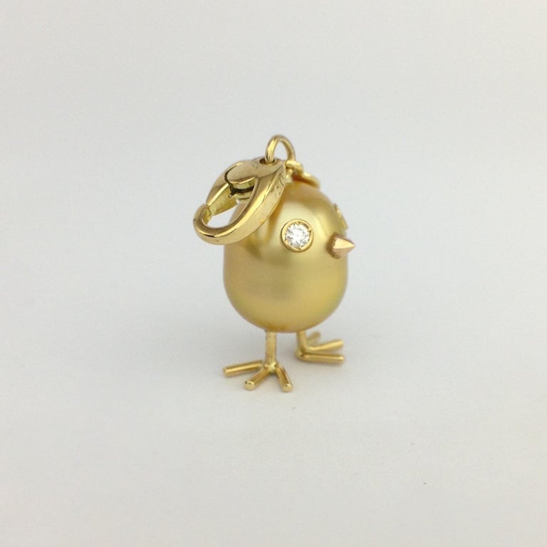 Baby Chick Australian Pearl Diamond Yellow 18 Karat Gold Pendant or ...