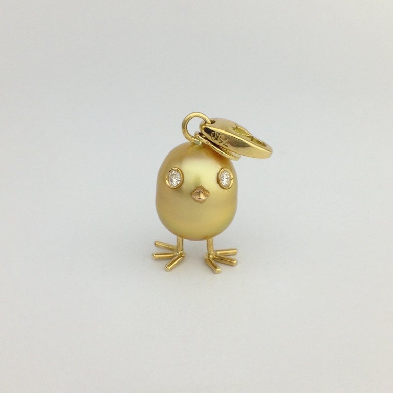 Baby Chick Australian Pearl Diamond Yellow 18 Karat Gold Pendant or ...
