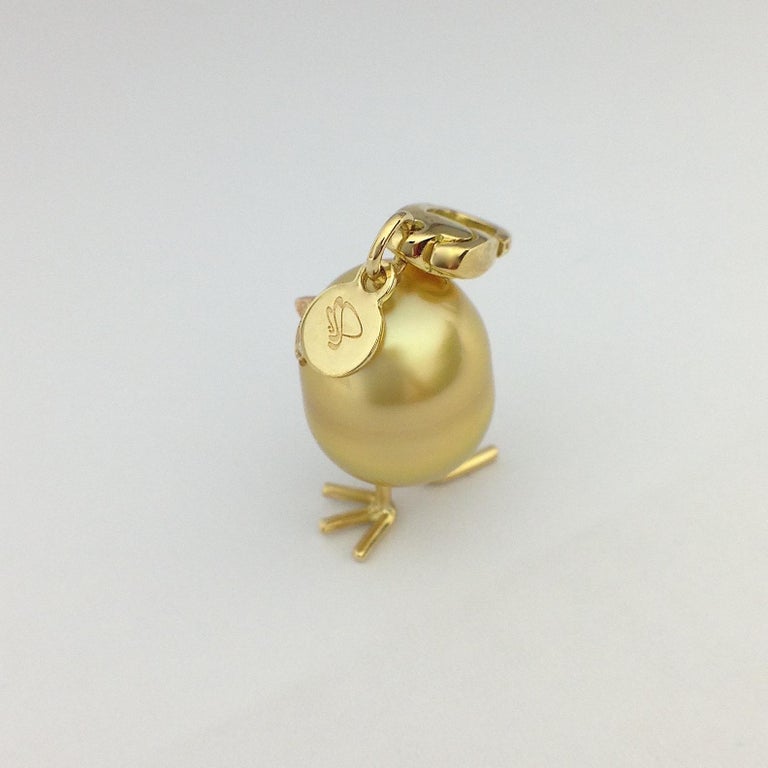 Baby Chick Australian Pearl Diamond Yellow 18 Karat Gold Pendant or ...