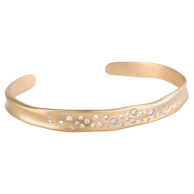 Baby Malak Champagne Diamond Thick Cuff in 18K Hand Brushed Gold For ...