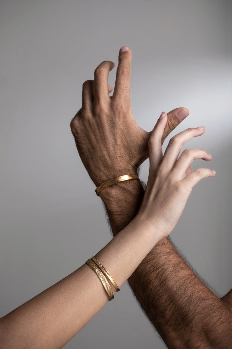 Baby Malak Champagne Diamond Thin Cuff in 18K Hand Brushed Gold For ...