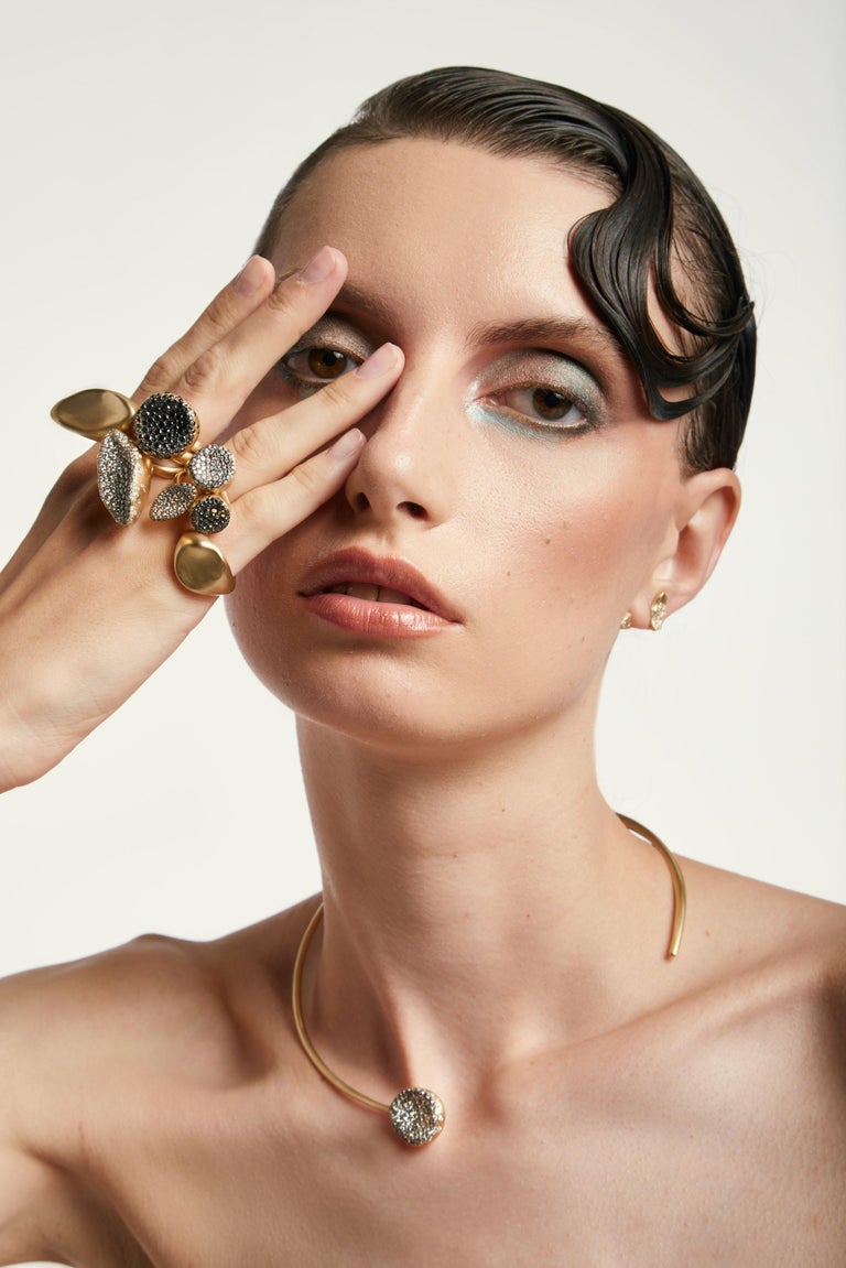 Customizable 'Baby Malak' Flourish Caviar Small Gold Ring with 0.95ct ...