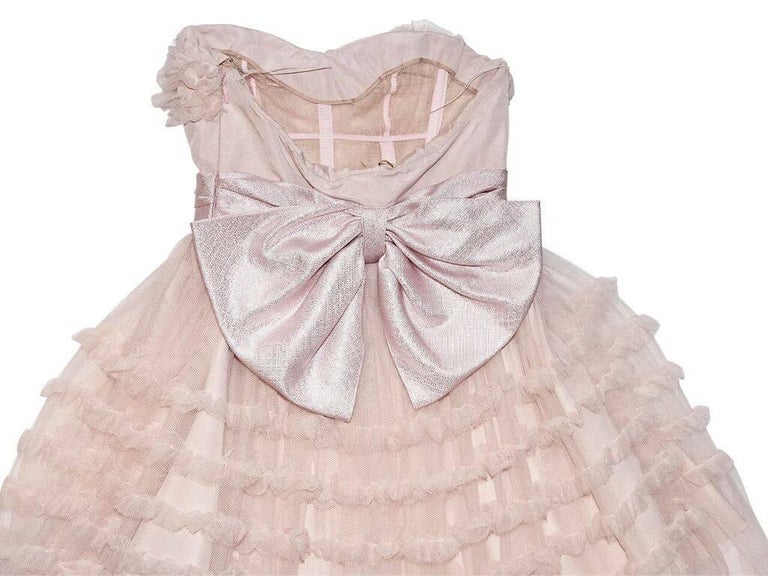 Saint Laurent Baby Pink Ruffled Tulle Strapless Dress For Sale at 1stDibs