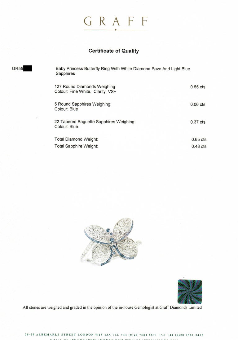 Graff Baby Princess Butterfly with Diamonds and Light Blue Sapphires ...
