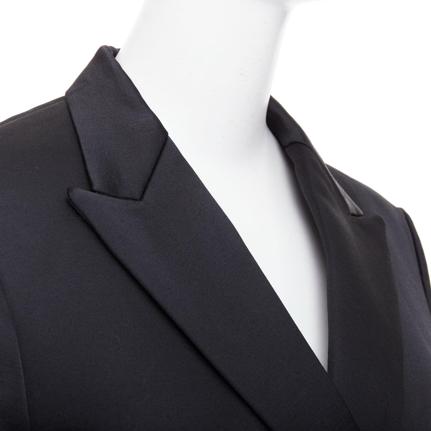 BACCA black satin cropped sleeves single breasted boxy tuxedo blazer ...
