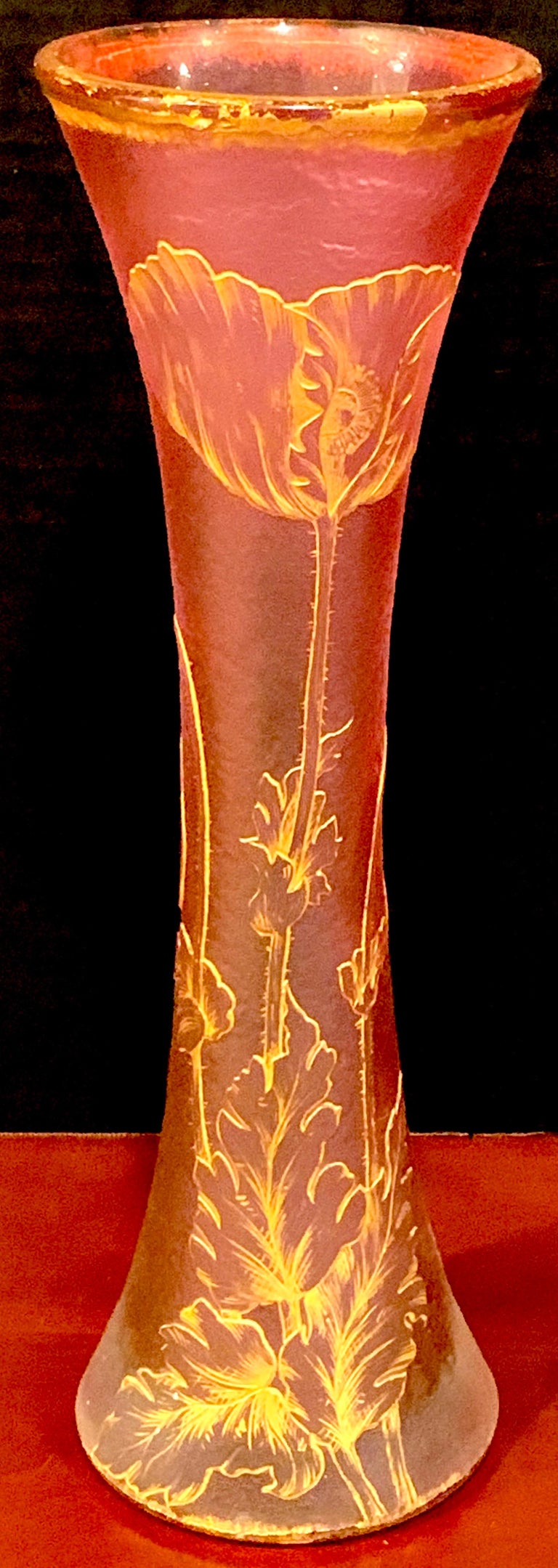 Baccarat Amethyst Gilt Decorated Chipped Ice Trumpet Vase at 1stDibs