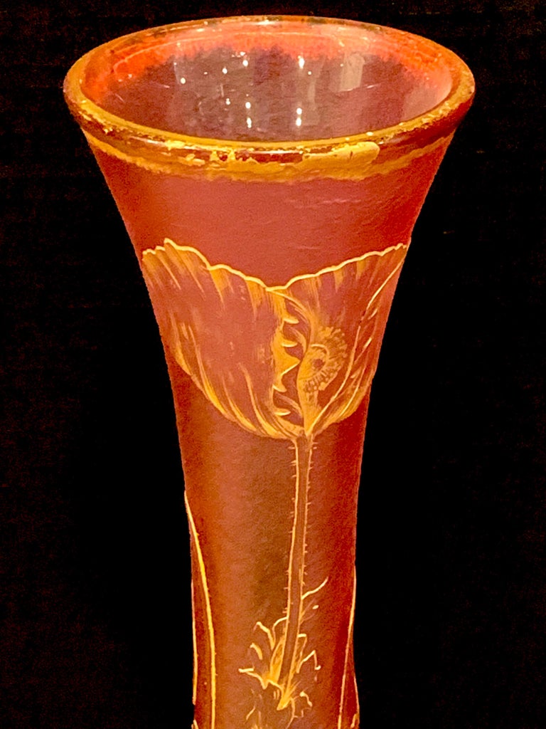 Baccarat Amethyst Gilt Decorated Chipped Ice Trumpet Vase at 1stDibs