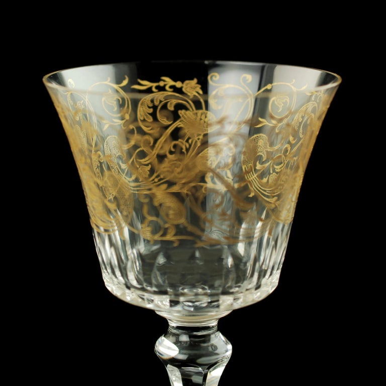 Baccarat Bergame Parme Gilt Etched Crystal Glasses with Paneled Stems ...