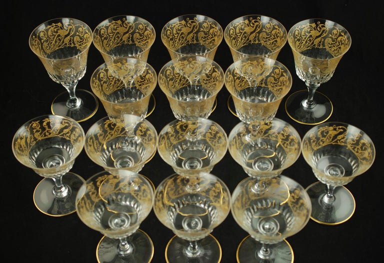 Baccarat Bergame Parme Gilt Etched Crystal Glasses with Paneled Stems ...