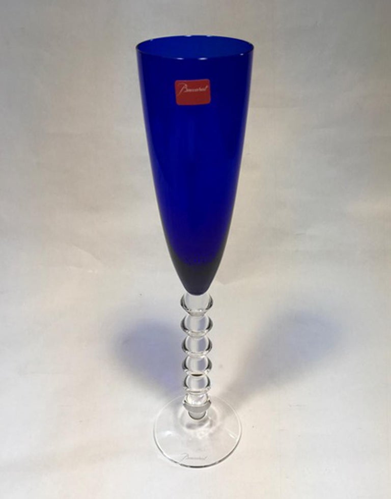Baccarat Blue Crystal Goblet Glass France, 21st Century For Sale at 1stDibs
