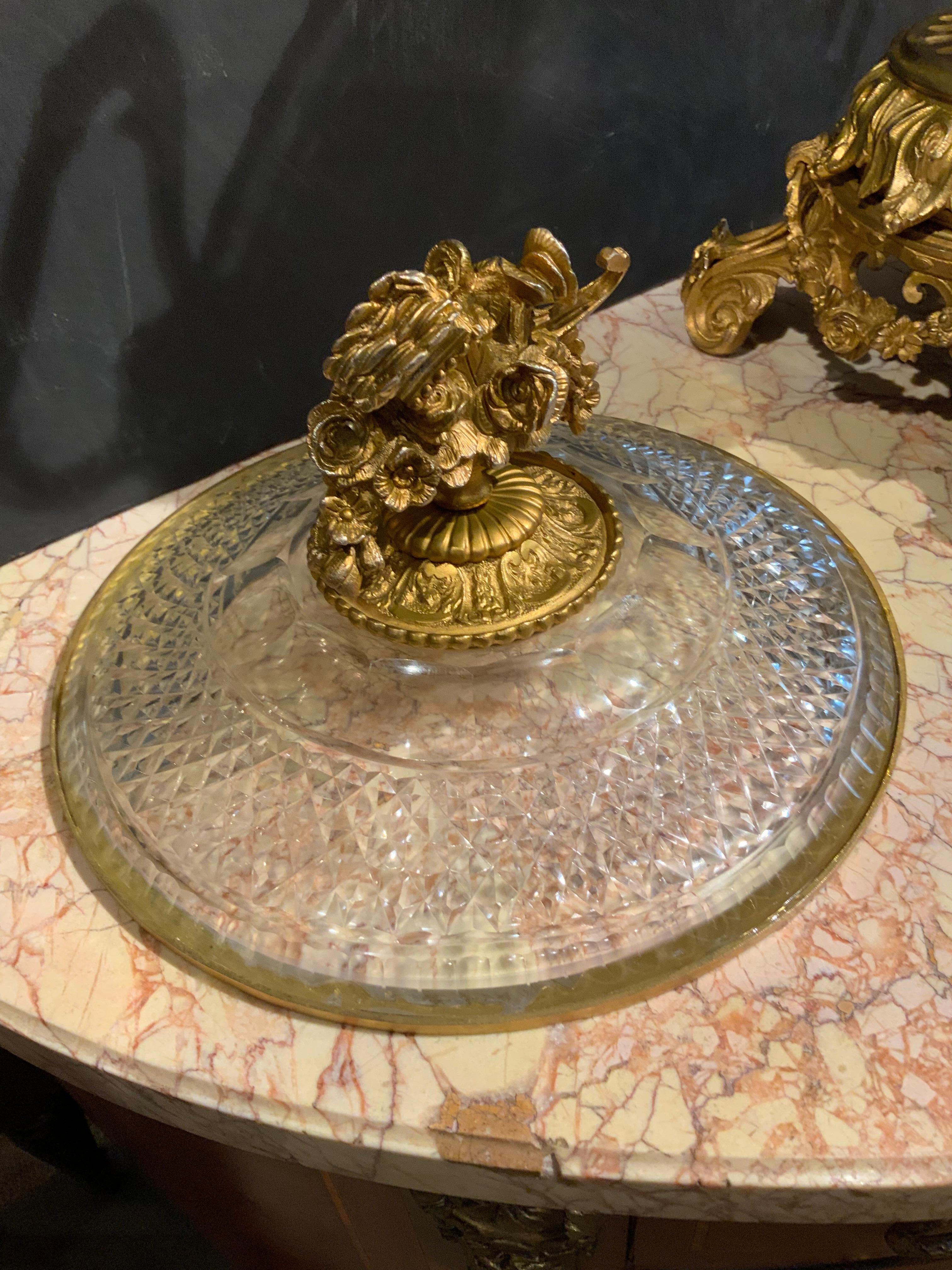 Baccarat compote with bronze dore mounts and handles For Sale at 1stDibs