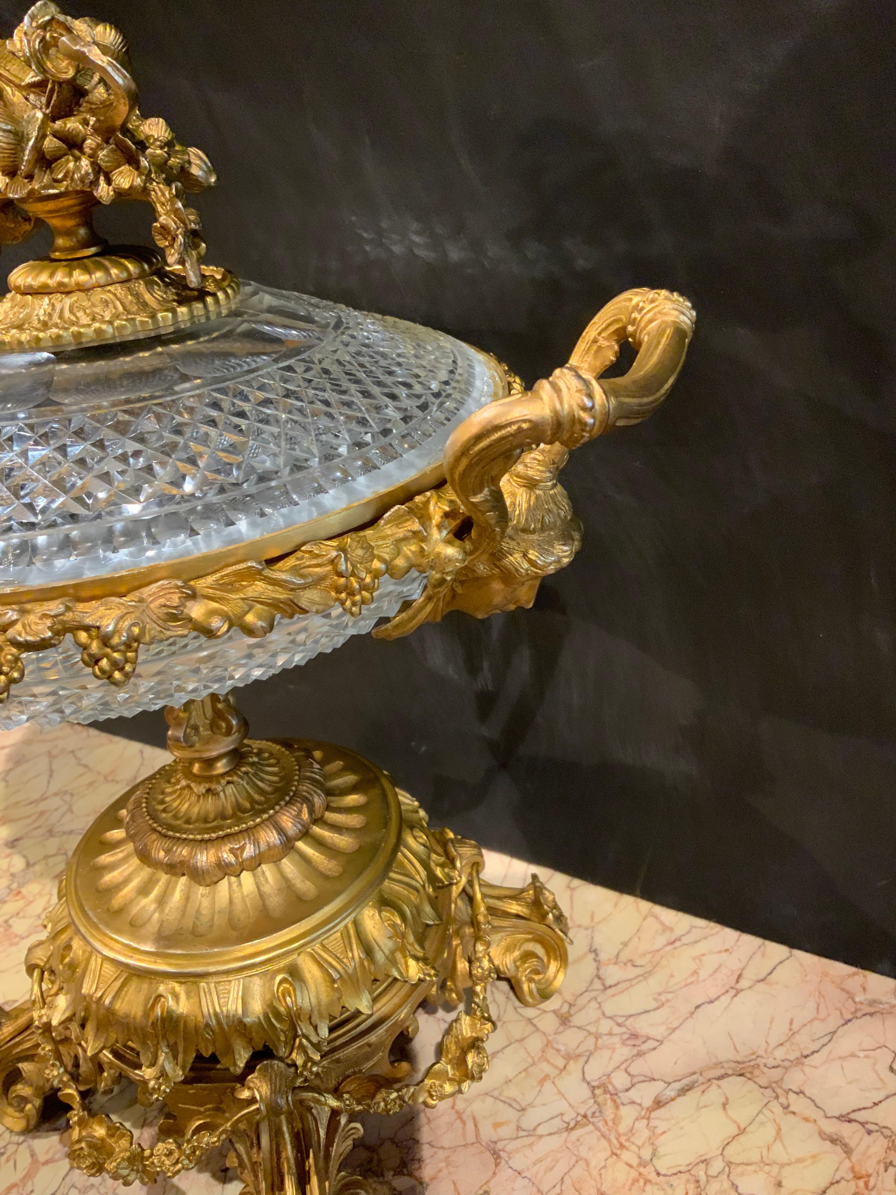 Baccarat compote with bronze dore mounts and handles For Sale at 1stDibs