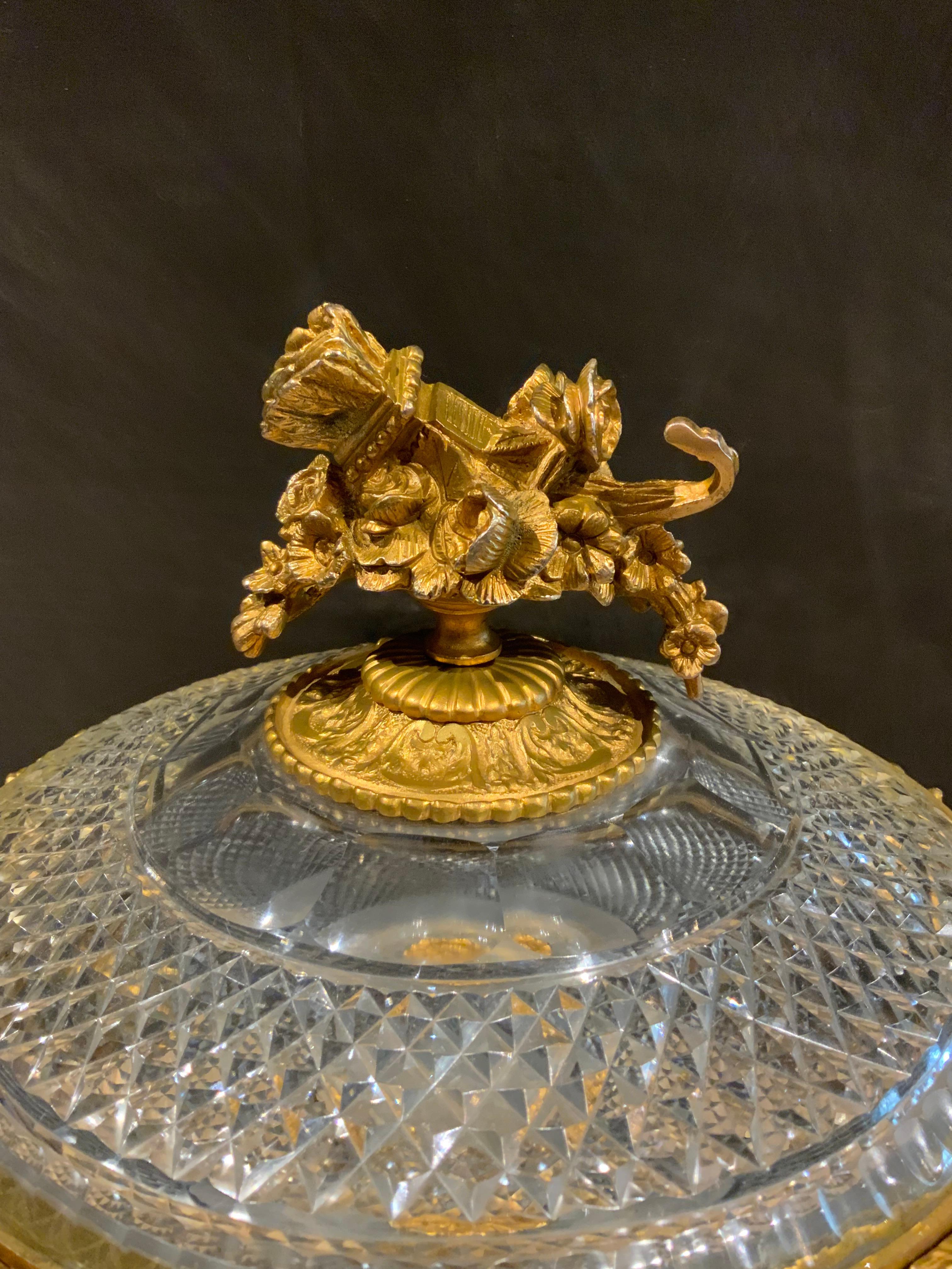 Baccarat compote with bronze dore mounts and handles For Sale at 1stDibs