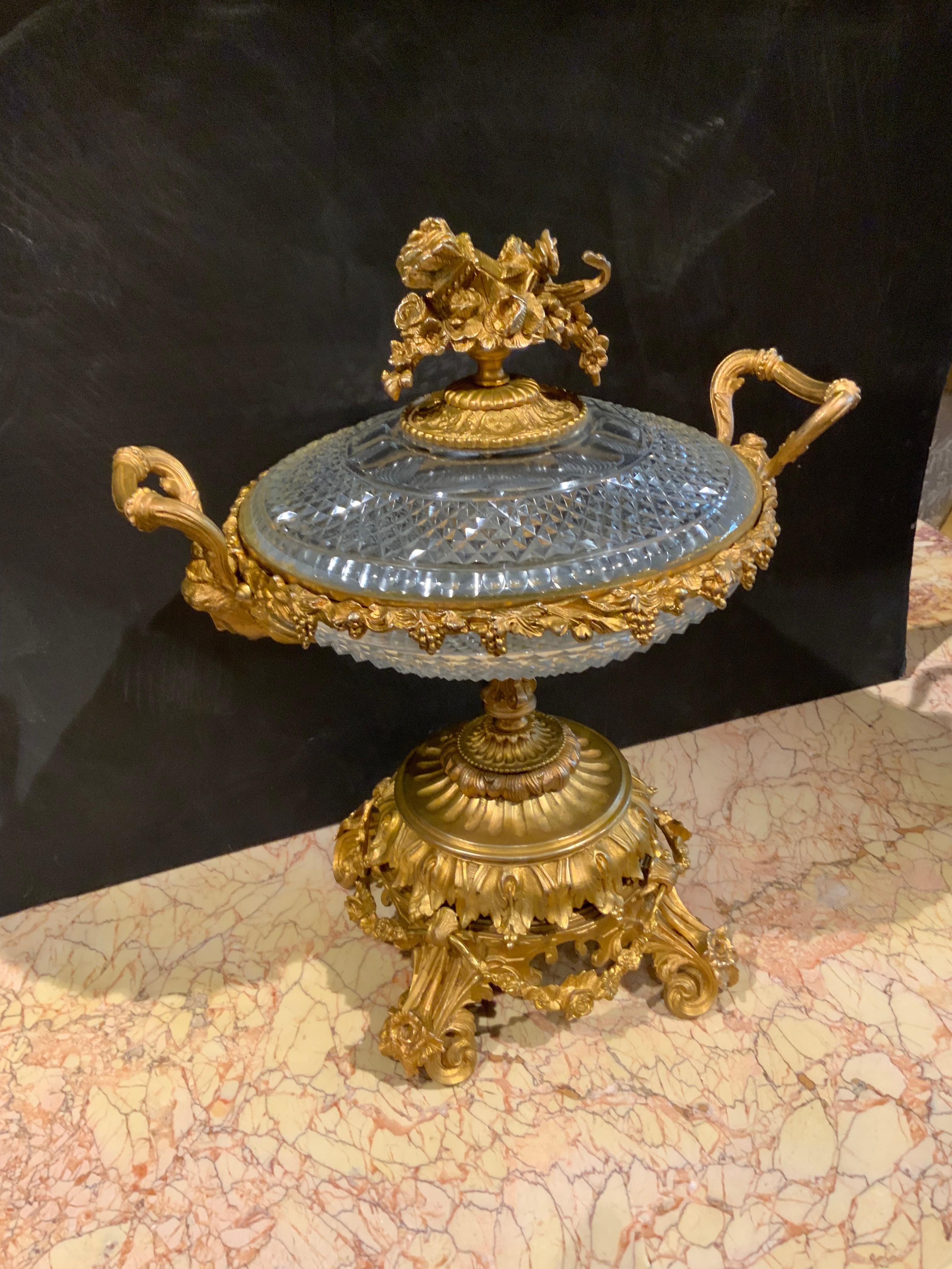Baccarat compote with bronze dore mounts and handles For Sale at 1stDibs